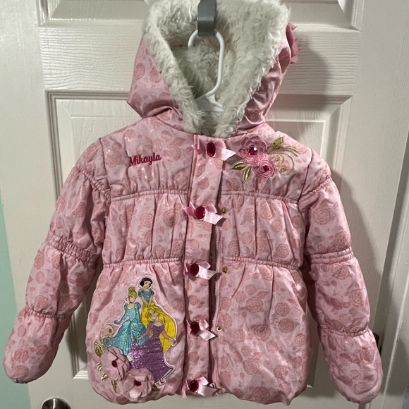 Disney | Jackets & Coats | Disney Kids Princess Pink Floral Puffer ...